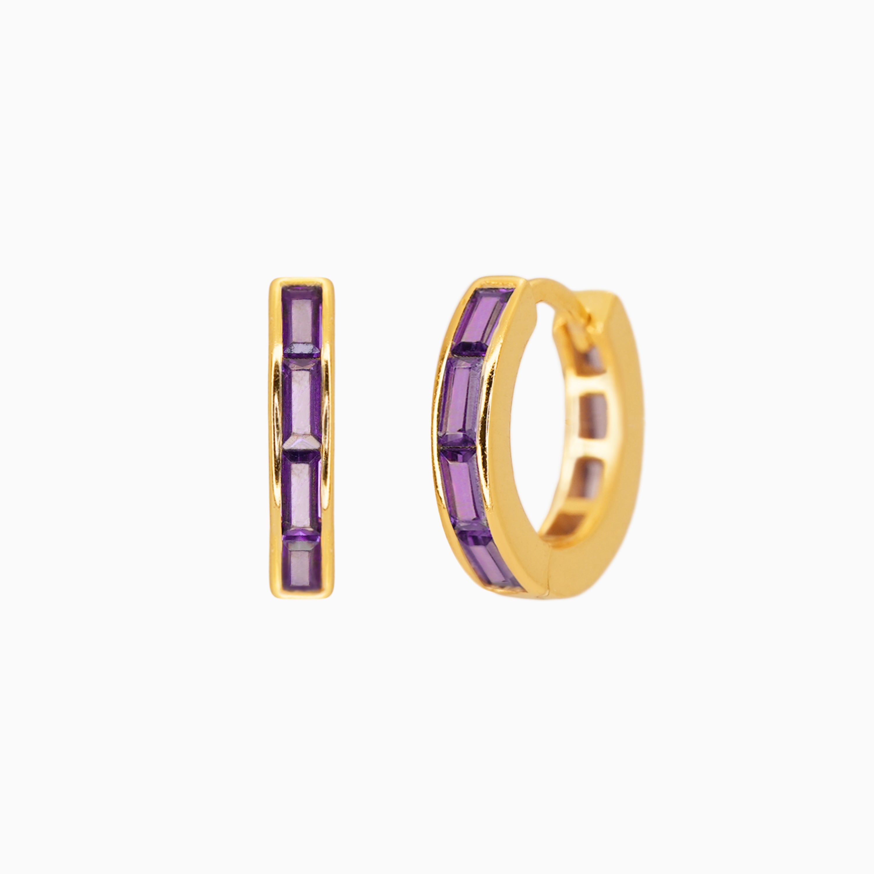 Amethyst Baguette Inlay Hoop Earrings | February Birthstone | eyrful