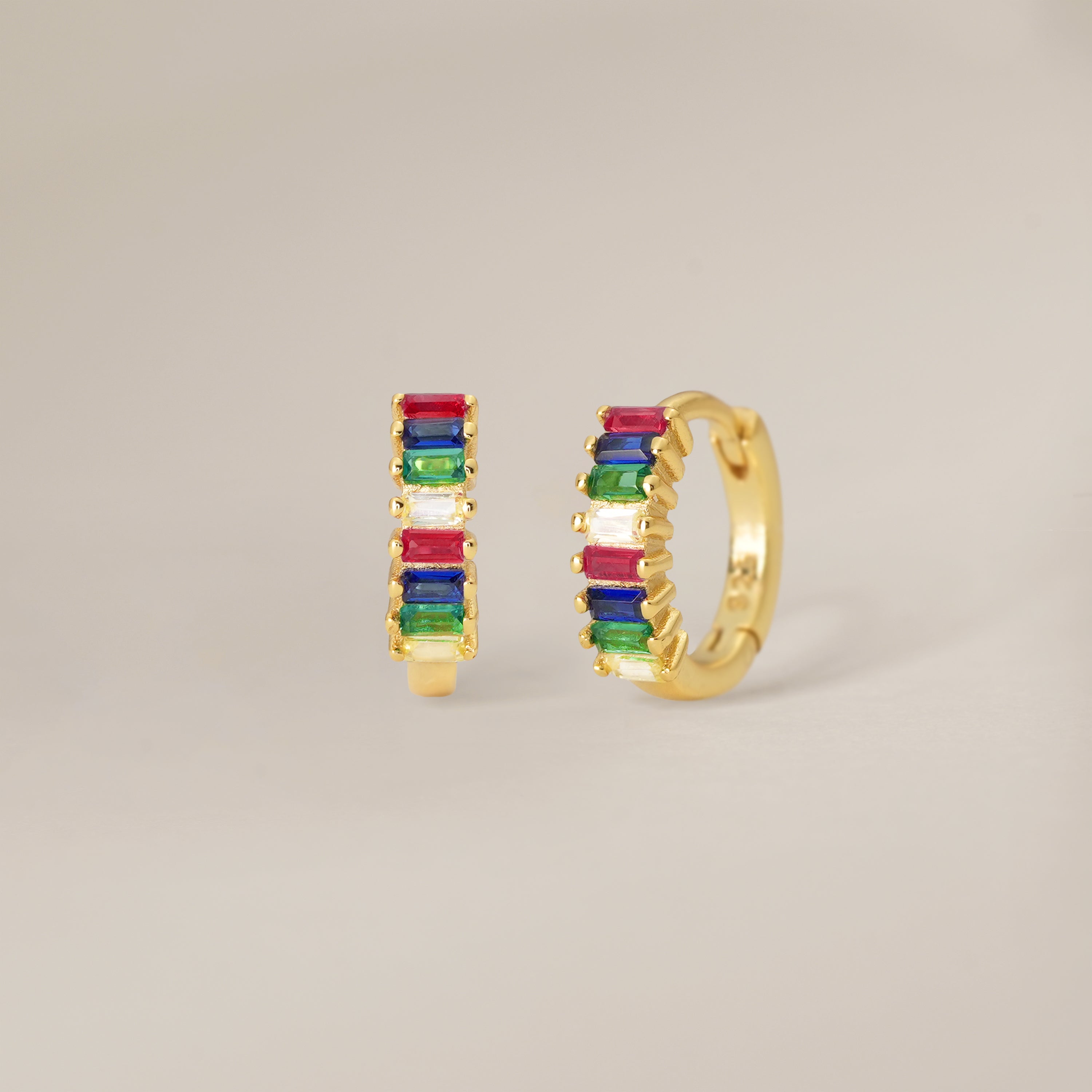 Paved Rainbow Baguette Hoops – Eyrful Artistry