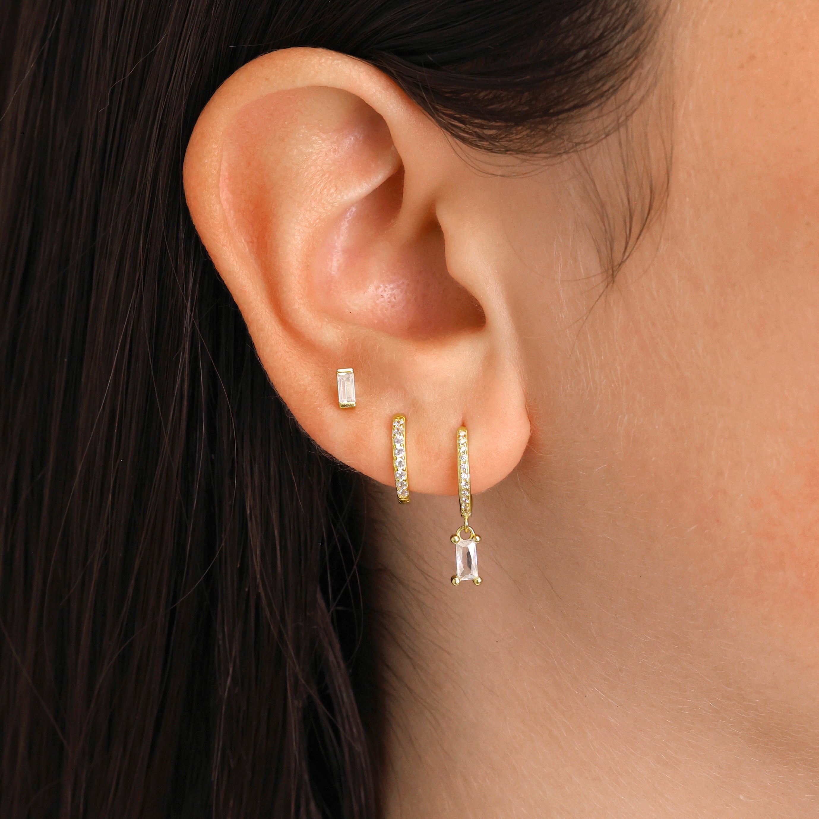 Gold Vermeil Pave Diamond Baguette Hoop Earring Set – Eyrful Artistry