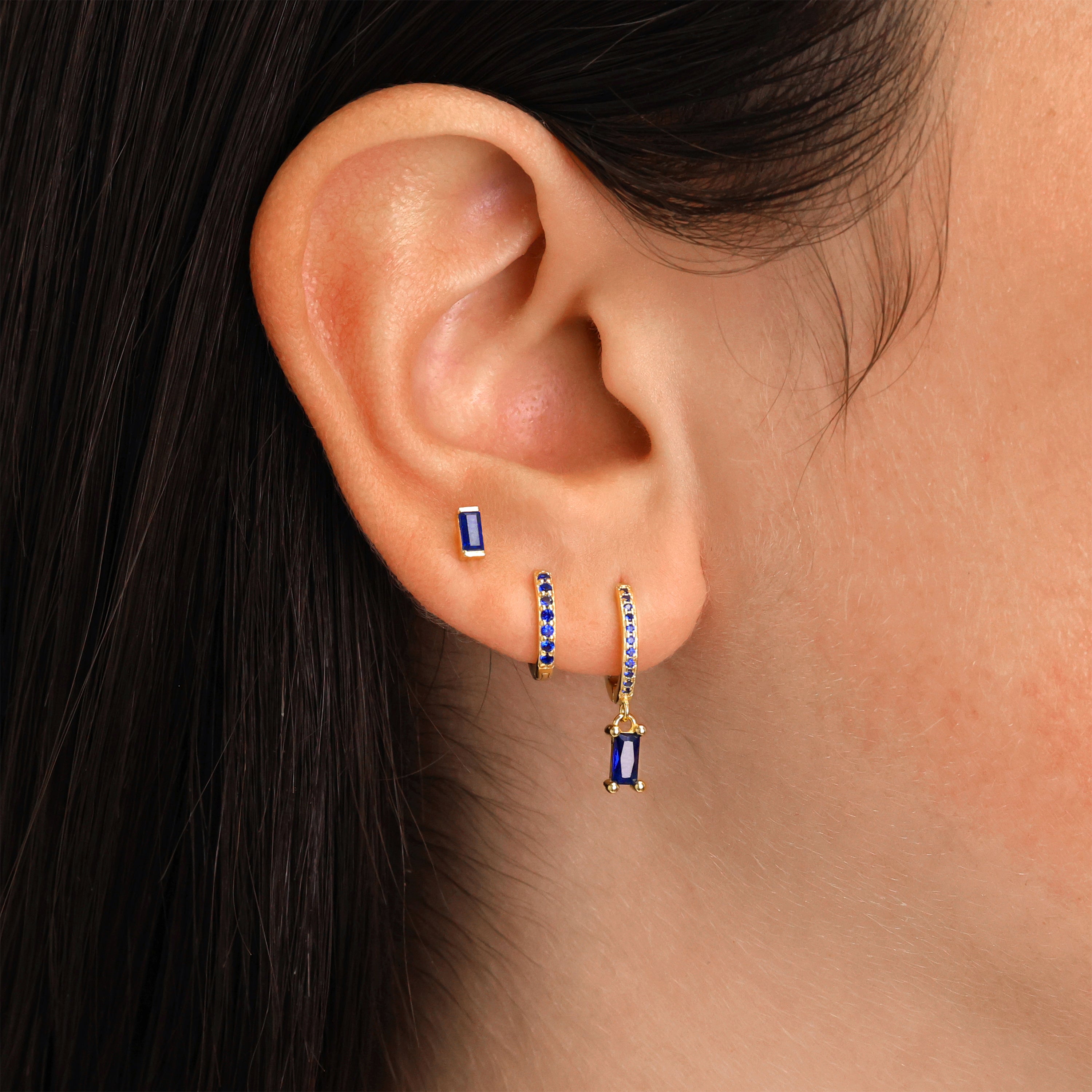 EVELYN Sapphire Paved Baguette Hoop Set | September Birthstone | eyrful