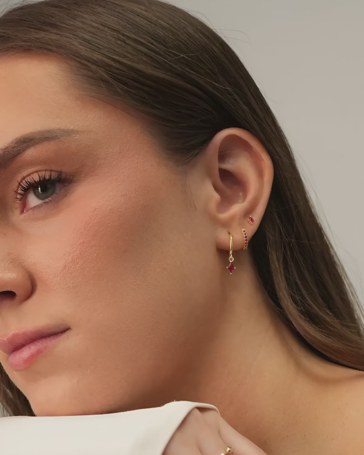 18K Gold Ruby Birthstone Charlotte Hoop Earring Set – Eyrful Artistry