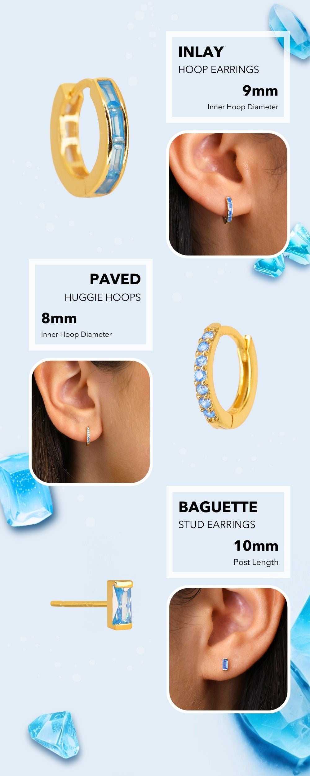 eyrful Aquamarine Baguette Birthstone Hoop Earring Set – Eyrful Artistry