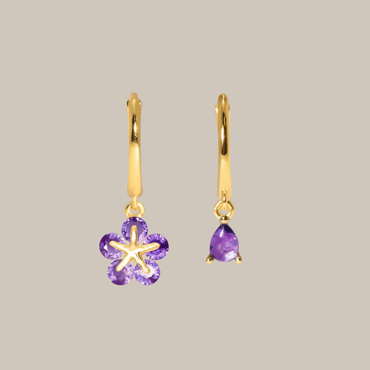 Amethyst Cherry Blossom Drip Mismatched Hoops – Eyrful Artistry