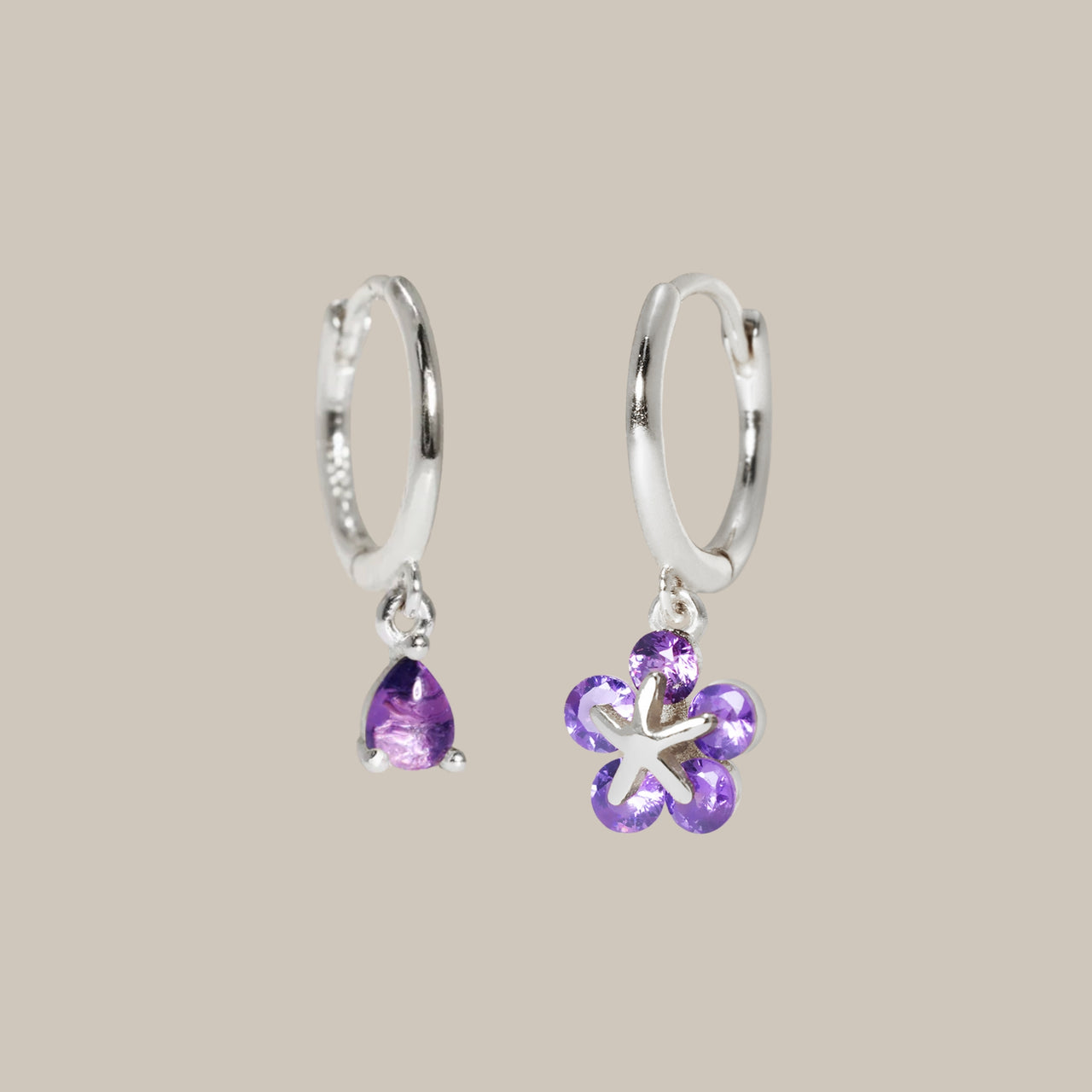 Amethyst Cherry Blossom Drip Mismatched Hoops – Eyrful Artistry