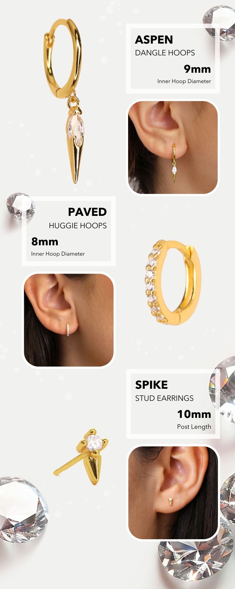 18K Gold Vermeil Diamond ASPEN Hoop Earring Set eyrful – Eyrful Artistry