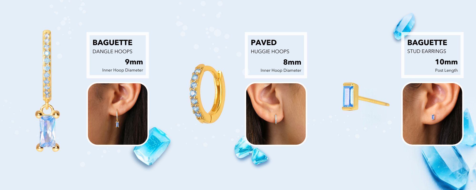 EVELYN Aquamarine Paved Baguette Hoop Set | March Birthstone | eyrful