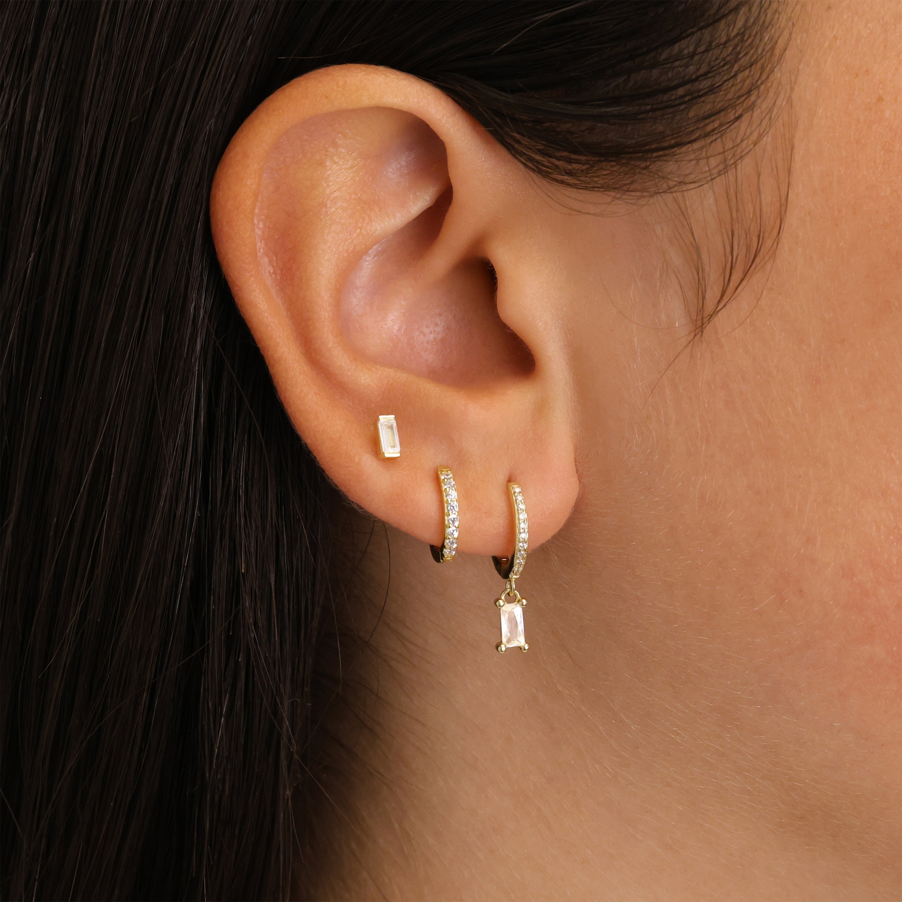 Paved Baguette Hoop Earrings | Diamond Birthstone | eyrful