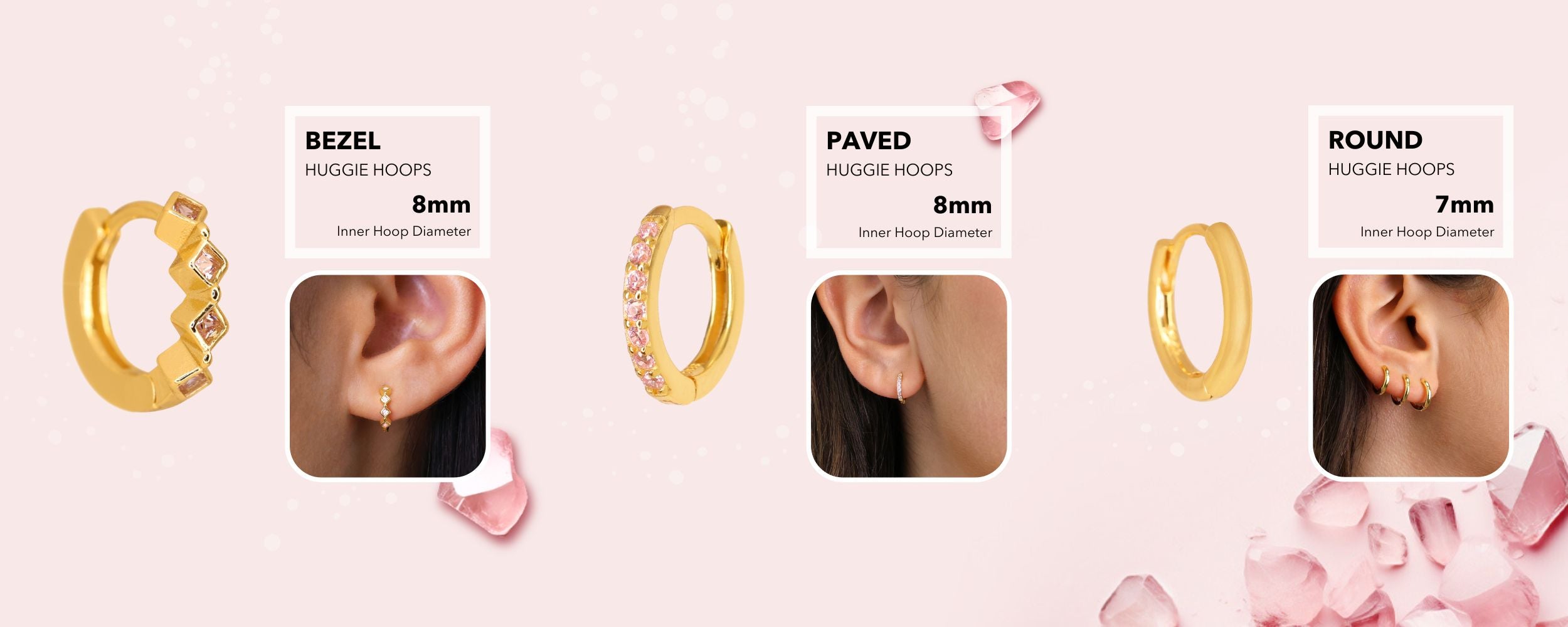 Pink Tourmaline Bezel Huggie Hoop Earring Set eyrful – Eyrful Artistry