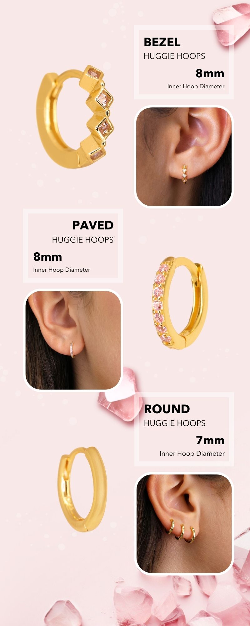 Pink Tourmaline Bezel Huggie Hoop Earring Set eyrful – Eyrful Artistry