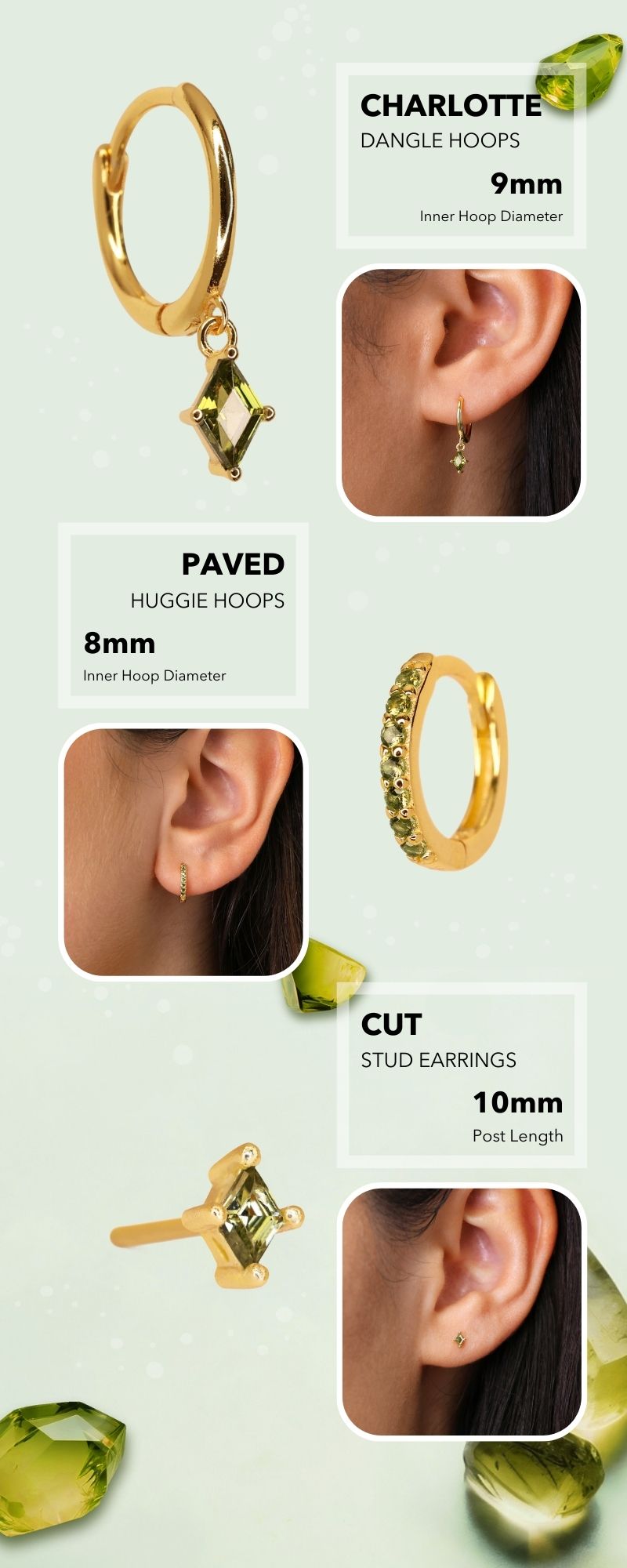 18K Gold Peridot Birthstone Charlotte Hoop Earring Set – Eyrful Artistry