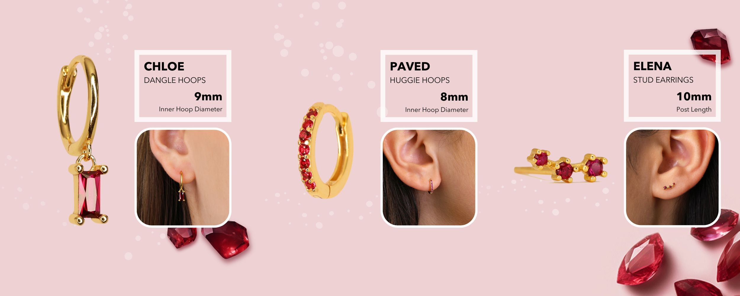 18K Gold Baguette Ruby Chloe Hoop Earring Set – Eyrful Artistry