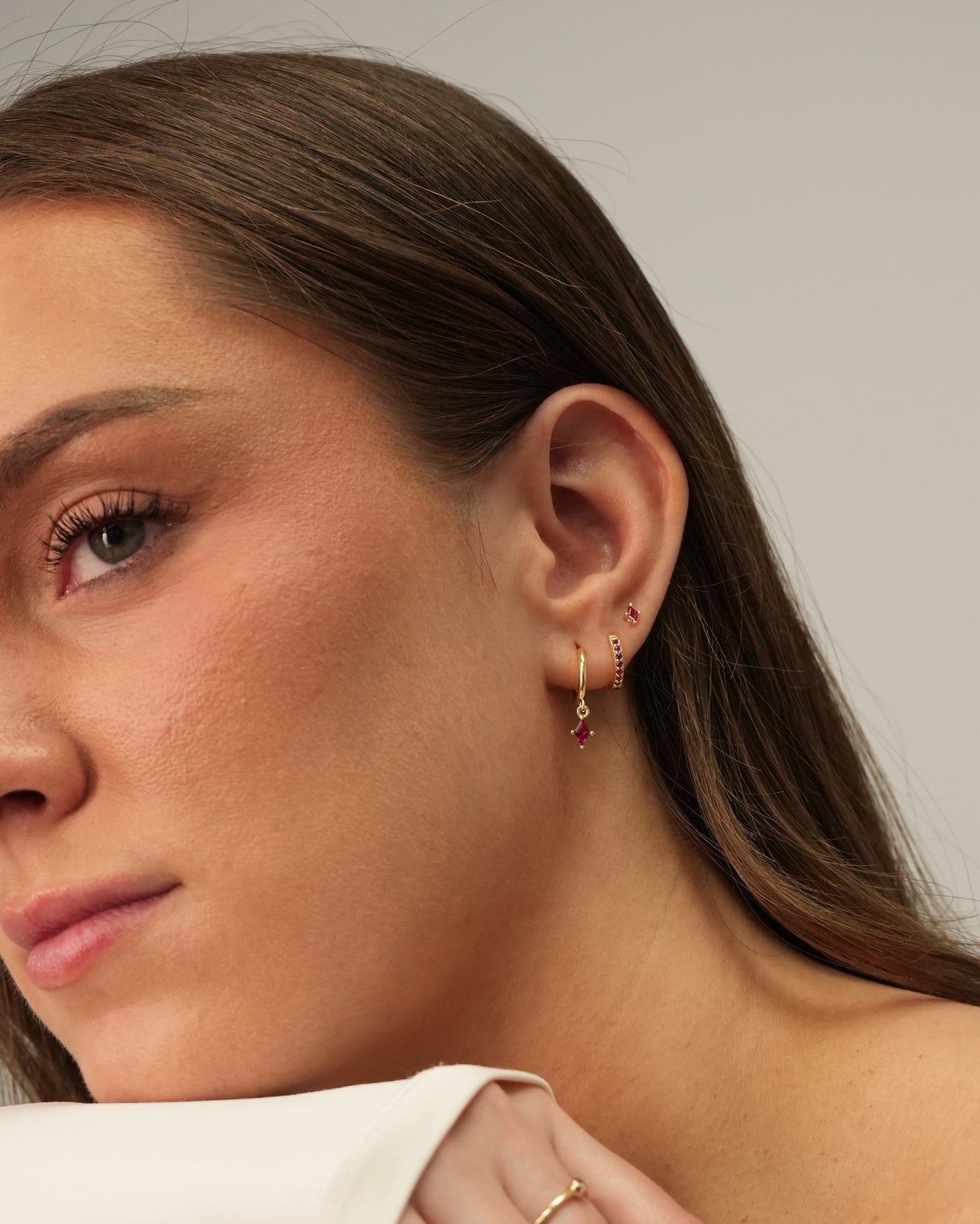 18K Gold Ruby Birthstone Charlotte Hoop Earring Set – Eyrful Artistry