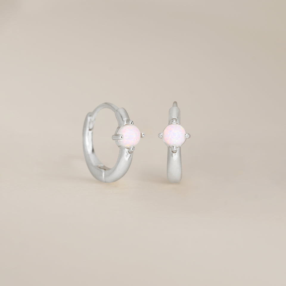 White Opal Stone Huggie Hoop Earrings | eyrful – Eyrful Artistry