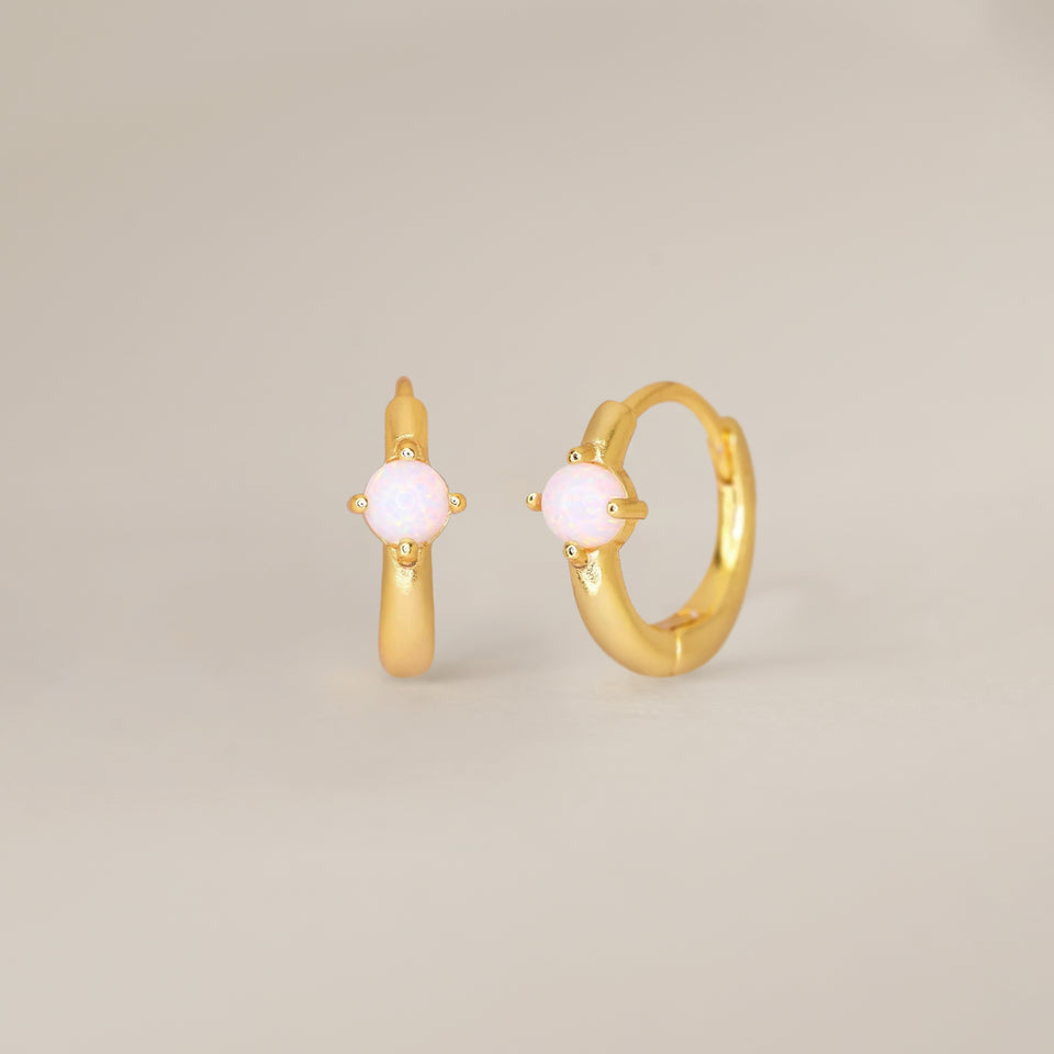 White Opal Stone Huggie Hoop Earrings | eyrful – Eyrful Artistry