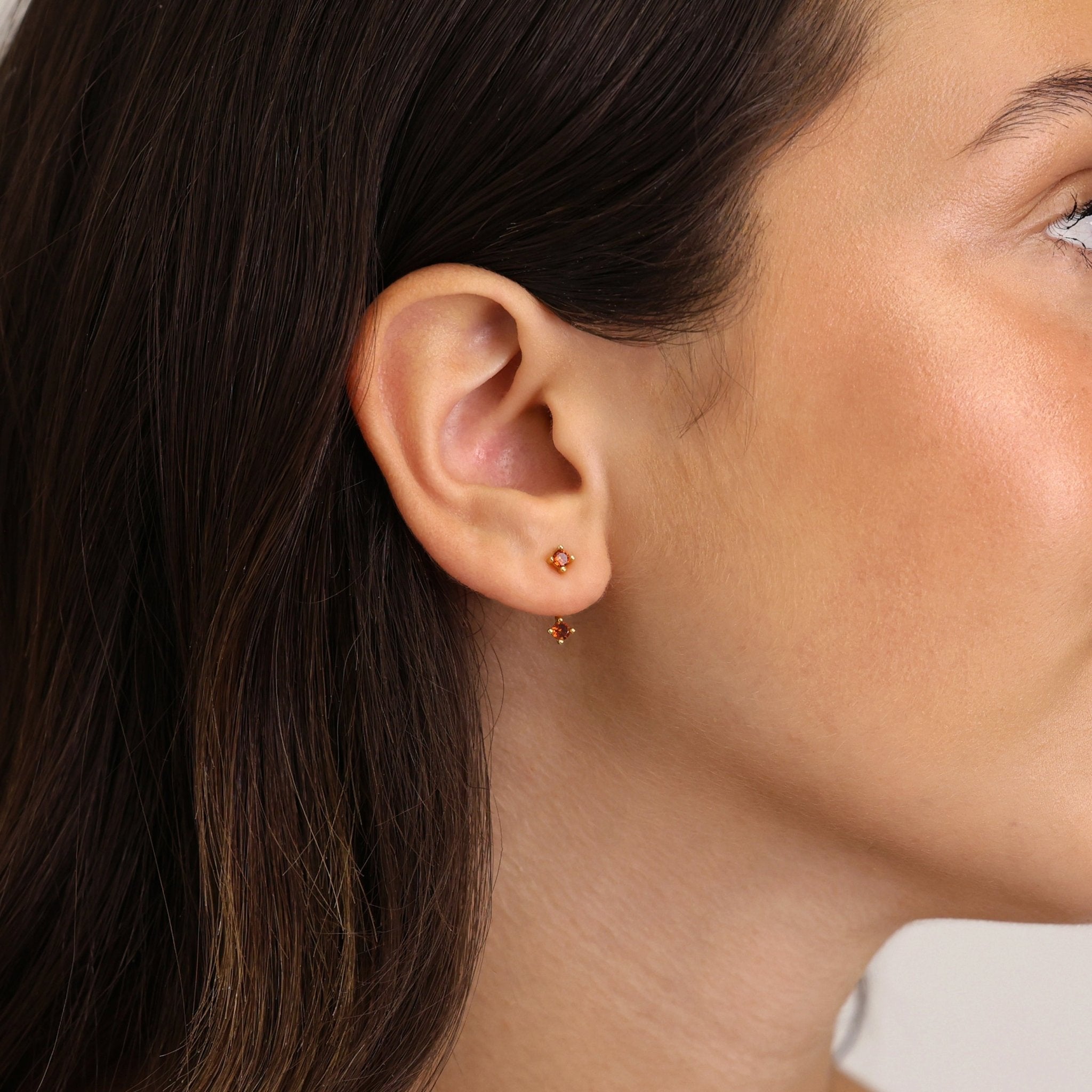 Astrid Garnet Birthstone Front Back Stud Earrings | eyrful