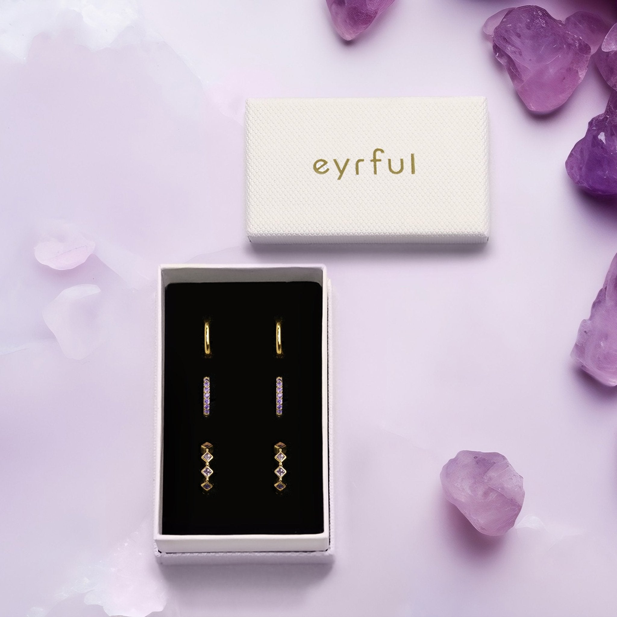 Amethyst BEZEL Earring Set | February Birthstone | eyrful