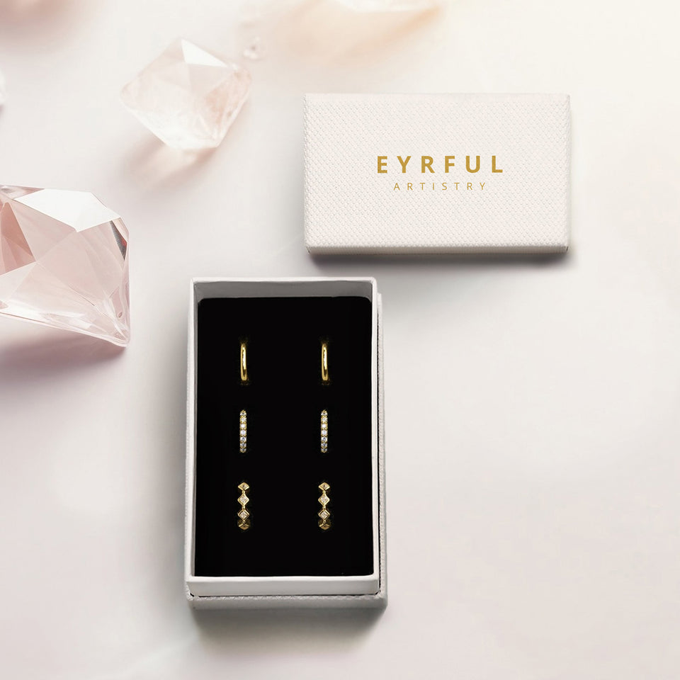 Diamond Bezel Huggie Hoop Earring Set eyrful – Eyrful Artistry