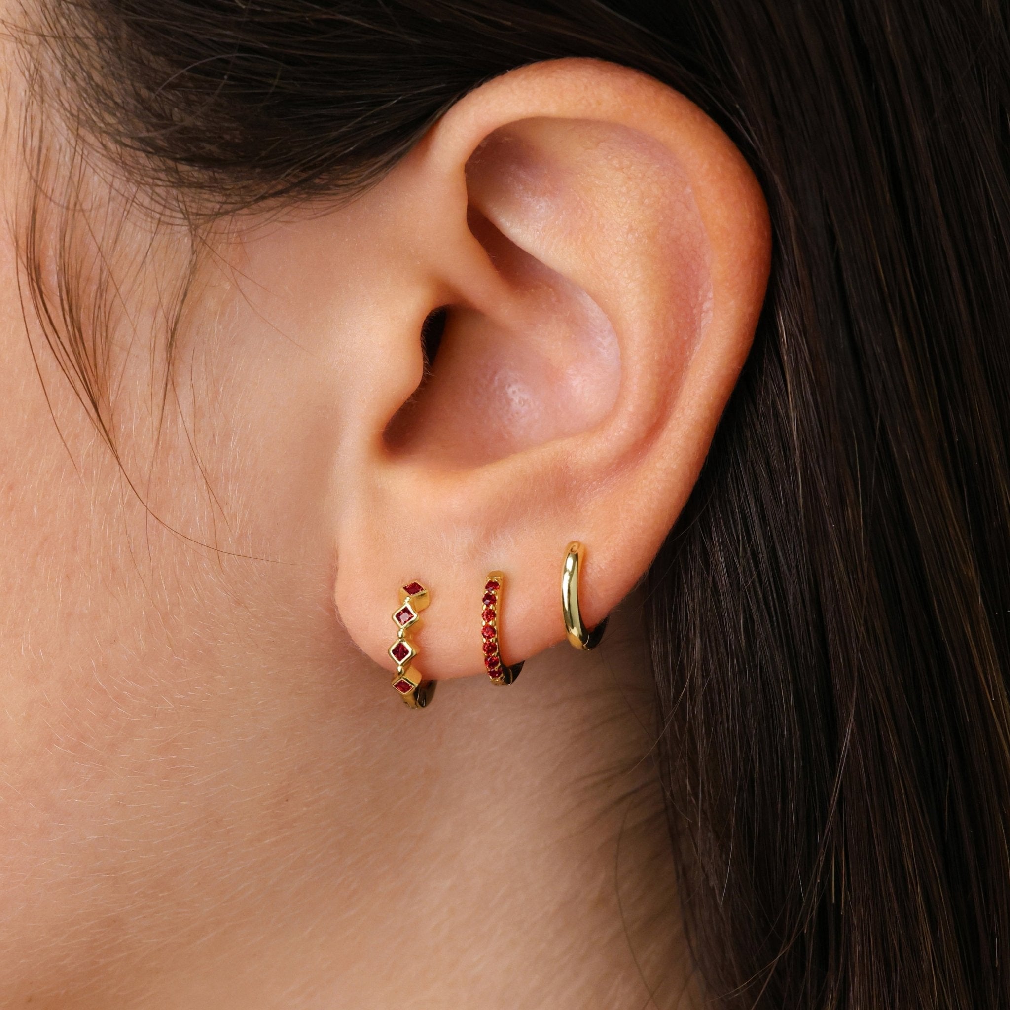 Ruby Birthstone Bezel Huggie Hoop Earring Set eyrful – Eyrful Artistry