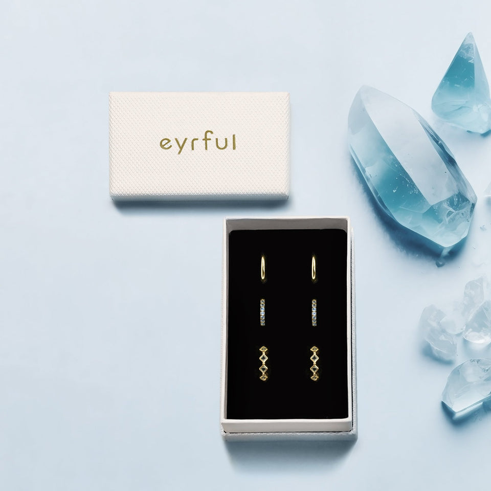 Zircon Birthstone Bezel Huggie Hoop Earring Set eyrful – Eyrful Artistry