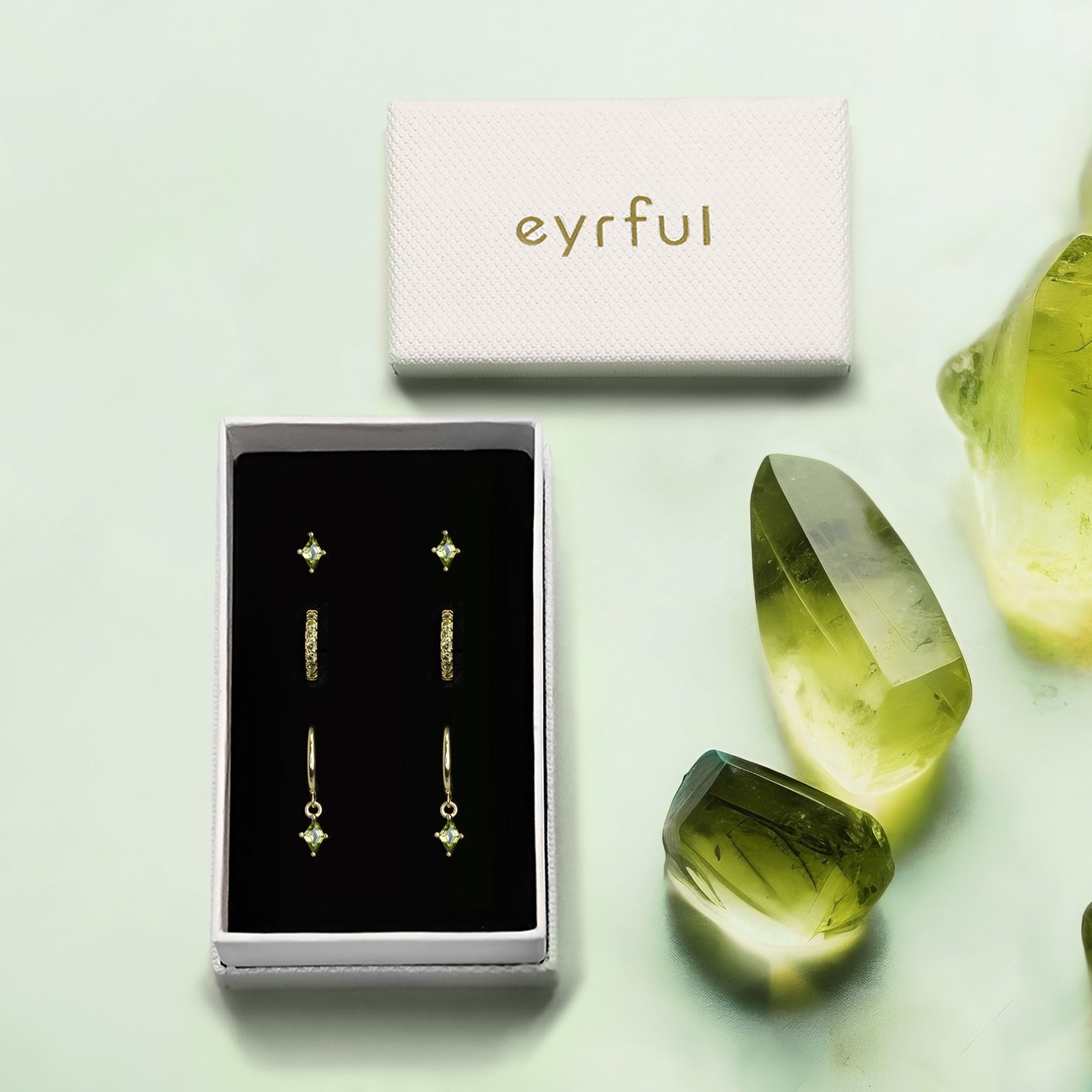 18K Gold Peridot Birthstone Charlotte Hoop Earring Set – Eyrful Artistry