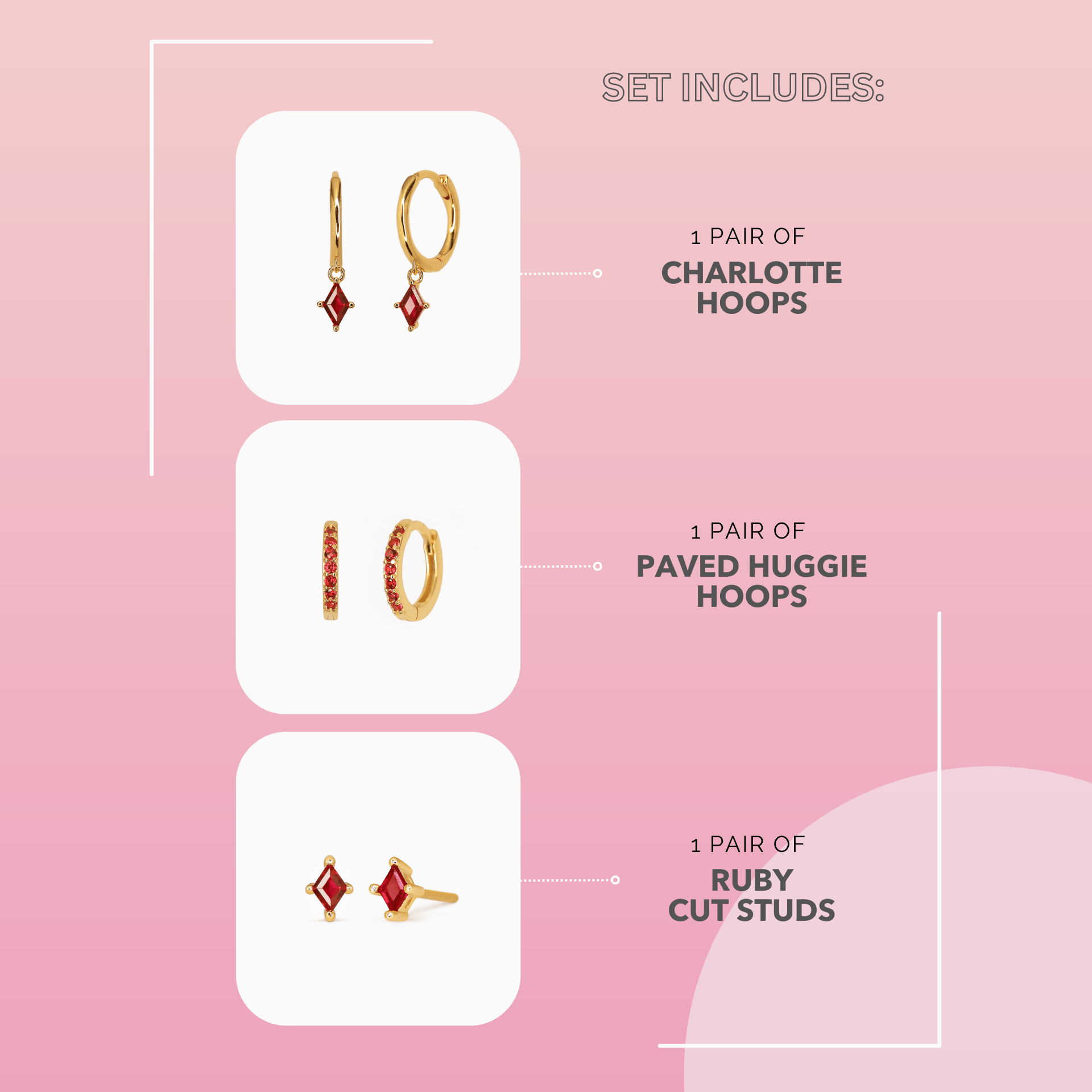 Ruby Charlotte Earring Set | July Birthstone | eyrful