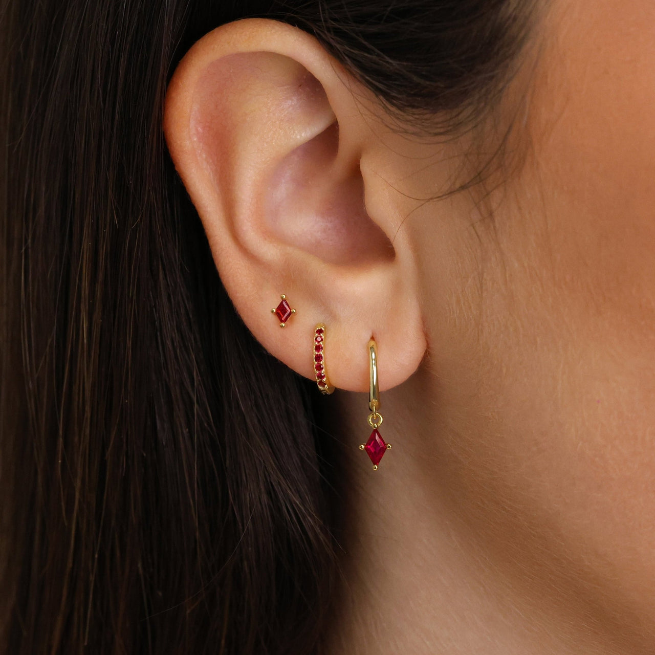 18K Gold Ruby Birthstone Charlotte Hoop Earring Set – Eyrful Artistry