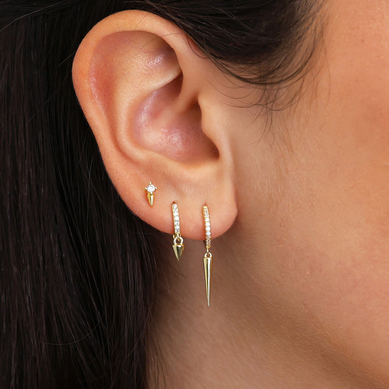 Paved Dangle Spike Hoop Set – Eyrful Artistry